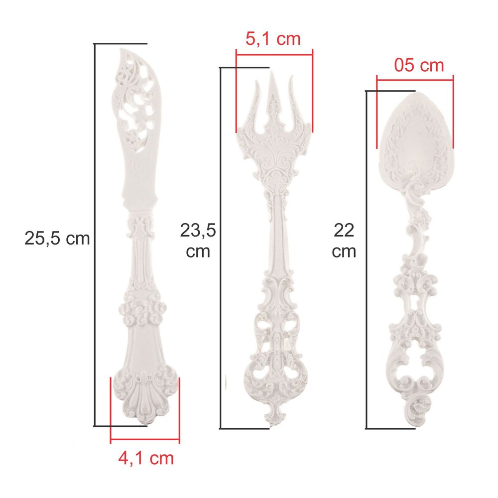 Aplique Em Resina Kit Talheres 3 Peças - lojametallica