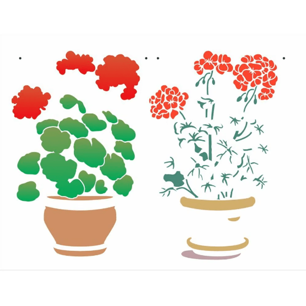 Stencil 32 x 42 Vaso Flores Geranios COD. 2990 - lojametallica